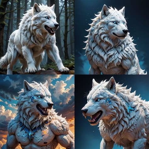 Fierce Anime Style White Dire Wolf With Muscular B Ai Art