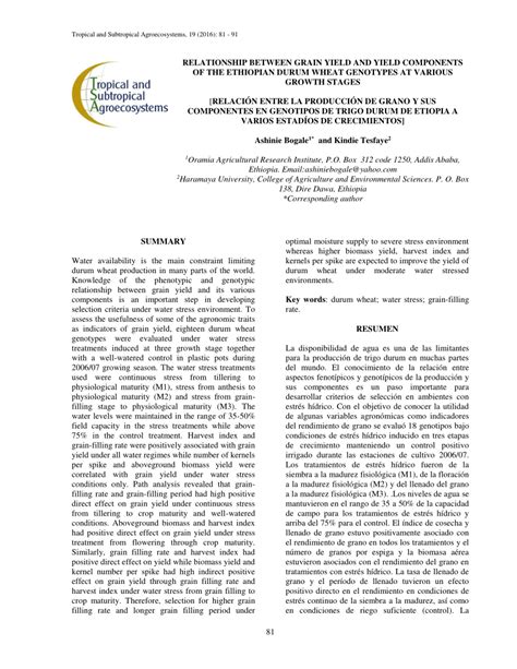 Pdf Relationship Between Grain Yield And Yield Components Of The