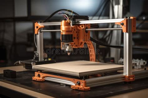 3d Printing Robot With Its Arm Moving Across The Print Bed To Create A Part Stock Illustration