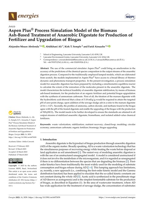 Pdf Aspen Plus Process Simulation Model Of The Biomass Ash Based