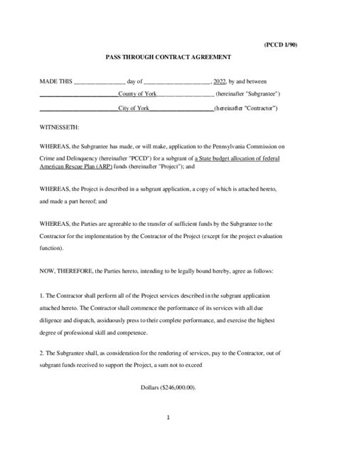 Fillable Online Pass Through Contract Agreement Fax Email Print Pdffiller