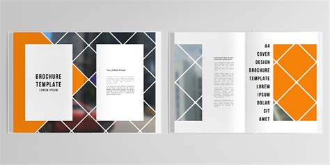 A4 이중 브로셔 커버 디자인 책 잡지 브로셔 커버에 대한 커버 모형 템플릿의 3d 사실적인 벡터 레이아웃 사진 촬영을 위한 사각형과 장소가 있는 기하학적 스타일의 추상