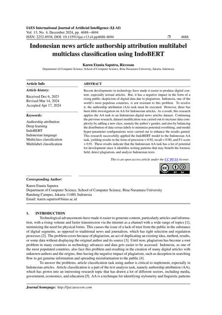 Indonesian News Article Authorship Attribution Multilabel Multiclass