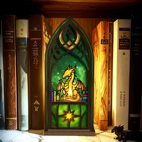 Fantasy Dragon Book Nook With Candle Glowing Dragon Bookshelf Decor