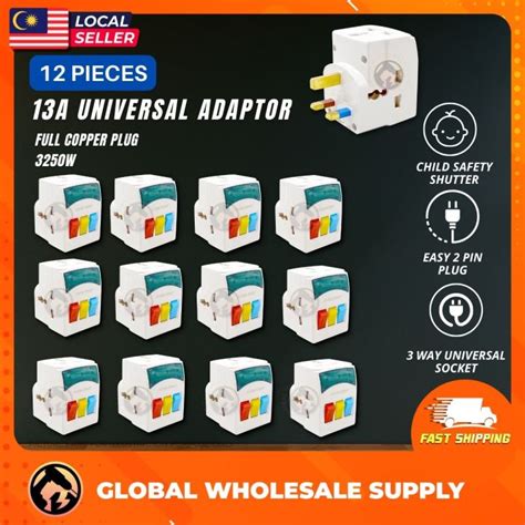12PCS Akko Star 13 3 Way International Multi Universal Adaptor With Switch Travel Adaptor