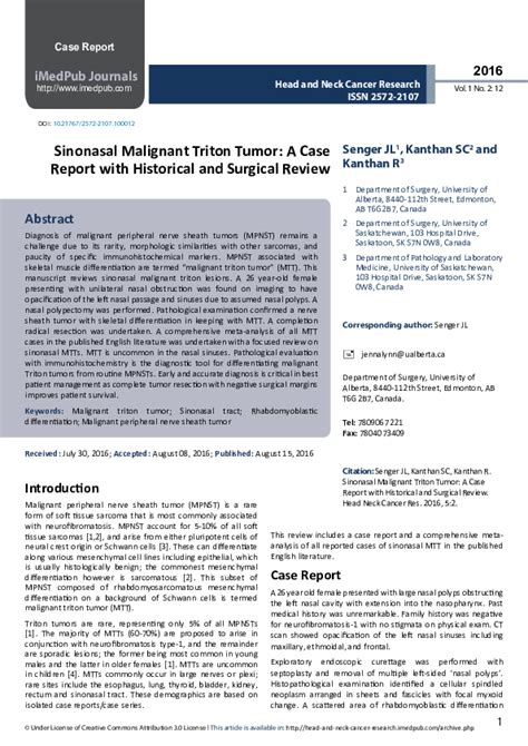 Pdf Sinonasal Malignant Triton Tumor A Case Report With Historical And Surgical Review Rani