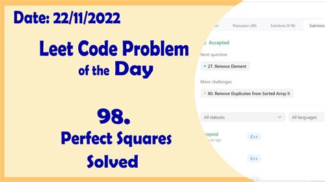 279 Perfect Squares Leetcode Daily Challenge Youtube
