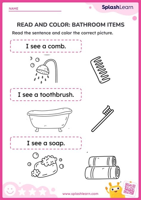 Read And Colour Bathroom Items Worksheet Printable English Sheet