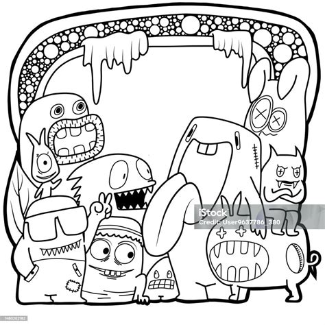 손으로 그린 삽화 괴물 낙서 손으로 그린 만화 괴물 그림 만화 군중 낙서 손으로 그린 낙서 스타일흑백 줄무늬 색칠하기 책 경기 조추첨에 대한 스톡 벡터 아트 및 기타 이미지