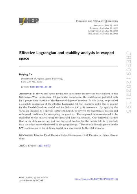 PDF Effective Lagrangian And Stability Analysis In Warped Space