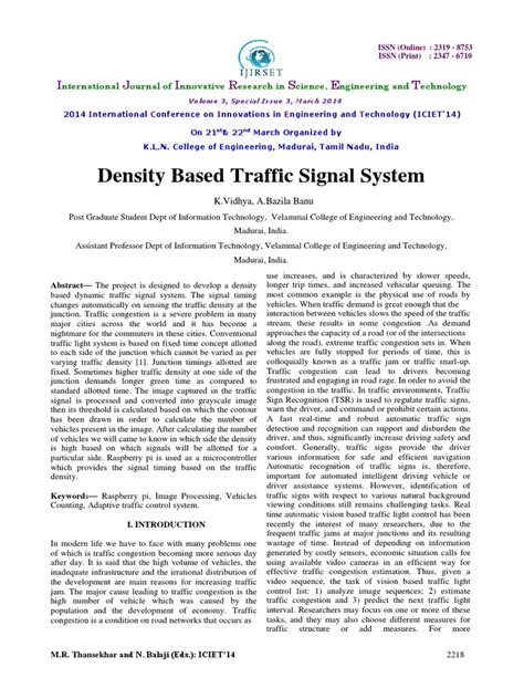 Density Based Traffic Signal System Pdf Traffic Congestion Traffic