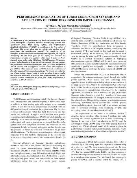 Pdf Performance Evaluation Of Turbo Coded Ofdm Systems And Application Of Turbo Decoding For
