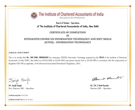 Successfully Completed Information Technology Training Itt Under Icai… Anu Rani