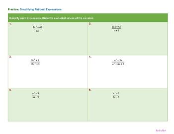 Rational Expressions Simplifying Guided Notes By AlgebraMart TpT