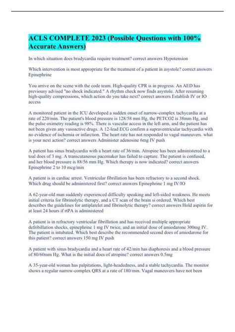 Acls Complete 2023 Possible Questions With 100 Accurate Answers Acls Stuvia Us
