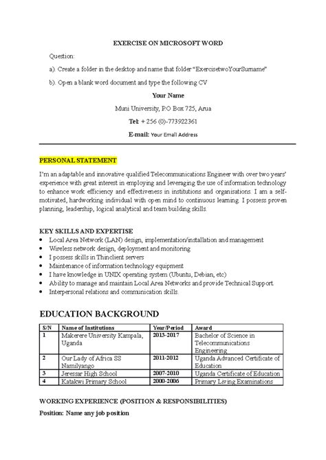 Exercise Two Word Testing Word EXERCISE ON MICROSOFT WORD Question A Create A Folder In