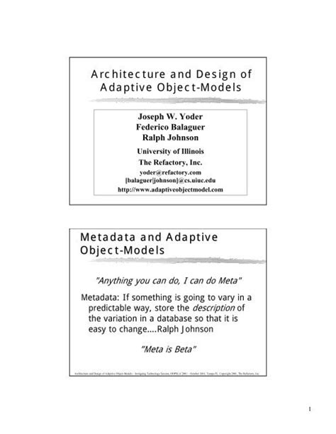 Architecture And Design Of Adaptive Object Models Joseph Yoder
