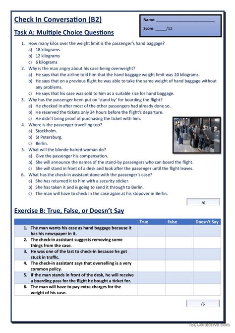 Airport Check In Conversation B2 Int… English Esl Worksheets Pdf And Doc