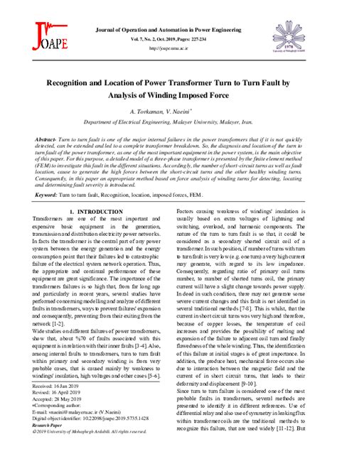 Pdf Recognition And Location Of Power Transformer Turn To Turn Fault By Analysis Of Winding