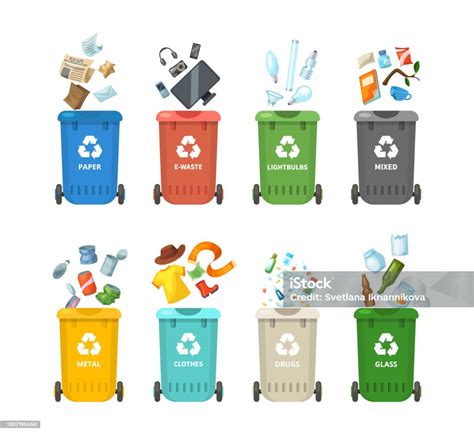 종이 옷 유리 금속 마약 전구 전자 폐기물을 위해 분류 된 쓰레기 캔에 쓰레기 캔에 쓰레기 수거 쓰레기를 다른 용기로 분리합니다 재활용 선별 폐기물 수거 쓰레기 수거통에