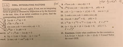 Solved A 1 14 Odes Integrating Factors Hw Test For