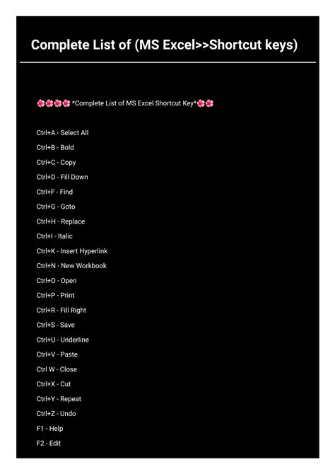 Solution Complete List Of Ms Excel Shorcut Keys Studypool
