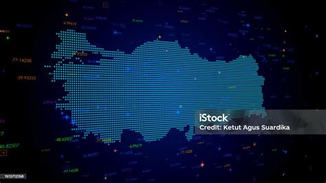 미래 지향적인 파란색 다채로운 반짝이는 디지털 기술 허드 도트 모자이크 그리드 터키 지도 투시 보기 숫자 기술 입자 0명에 대한 스톡 벡터 아트 및 기타 이미지 Istock