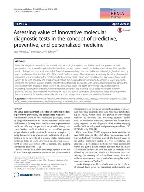 Pdf Assessing Value Of Innovative Molecular Diagnostic Tests In The