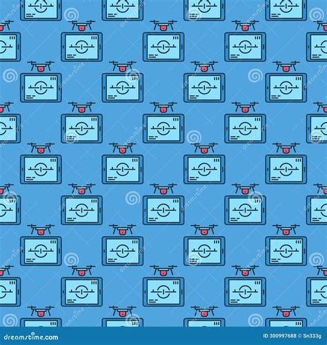 Tablet And Quadcopter Vector Drone Control Colored Seamless Pattern