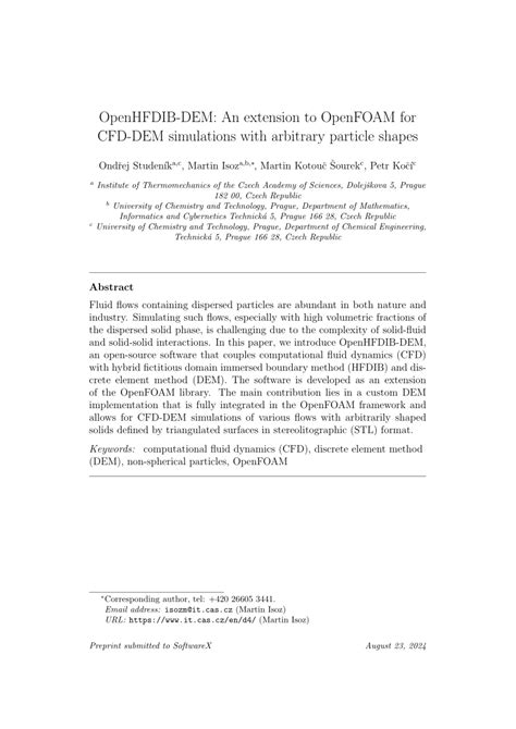 Pdf Openhfdib Dem An Extension To Openfoam For Cfd Dem Simulations