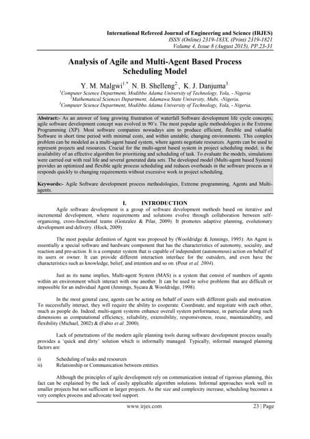 Analysis Of Agile And Multi Agent Based Process Scheduling Model Pdf