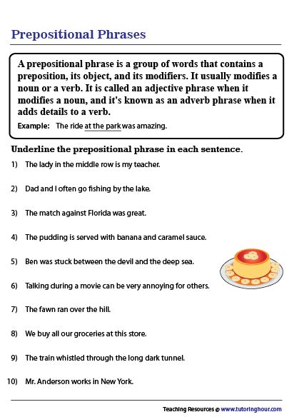 Prepositional Phrase 4th Grade Worksheet