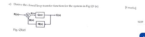 e derive the closed loop transfer function for the system in fig q1 e