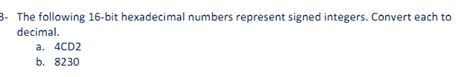 Solved 3 The Following 16 Bit Hexadecimal Numbers Represent