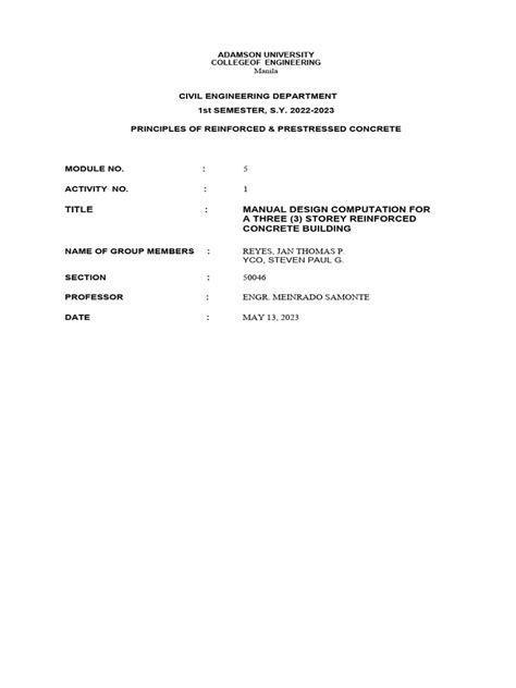 Computerized Manual Design Computation For 3 Storey Reinforced Concrete