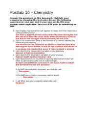 Postlab S Docx Postlab Chemistry Answer The Questions On This Document Highlight