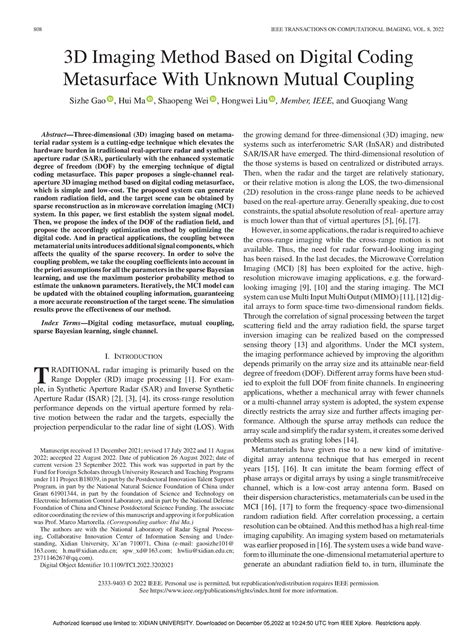 3d Imaging Method Based On Digital Coding Metasurface With Unknown
