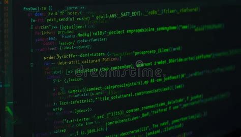 A Close Up View Of Green Code On A Dark Screen Showing Programming And Data Information Stock