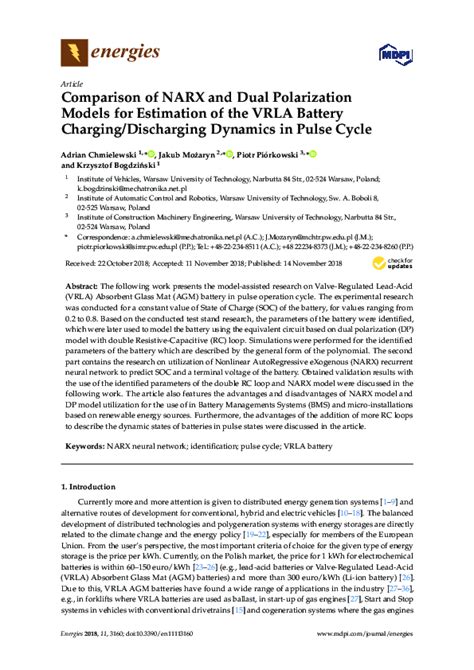 pdf comparison of narx and dual polarization models for estimation of the vrla battery