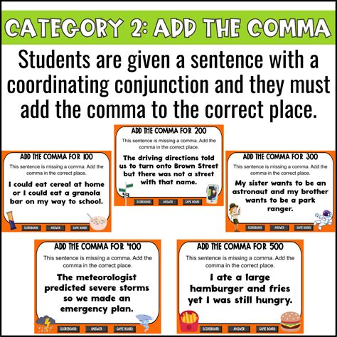 Coordinating Conjunctions Game Show Grammar Test Prep Review Game