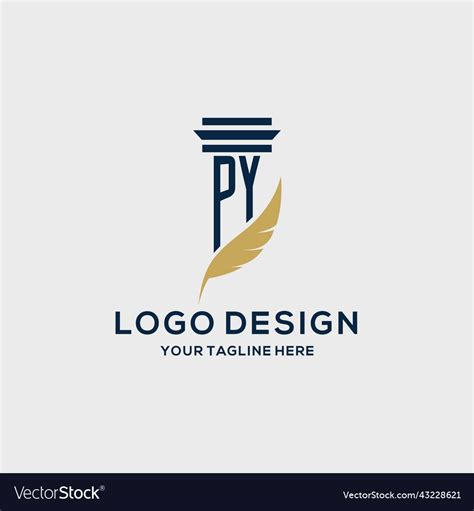 Py Monogram Initial Logo With Pillar And Feather Vector Image