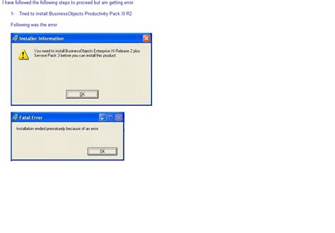 error occured while installing productivity pack xir2 general