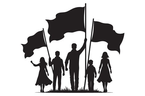 Group Of People Holding Flags Silhouette Illustration 58148918 Vector