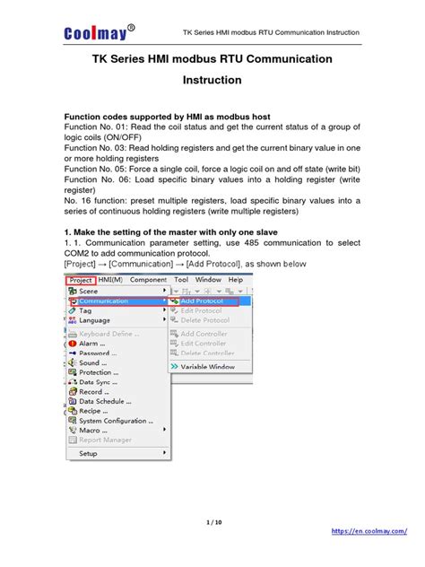 Tk Series Hmi Modbusrtu Communication Instruction Pdf Computer
