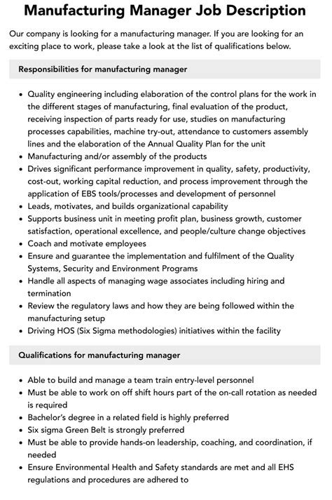 Characteristics Of A Manufacturing Manager At Ebony Dunlop Blog