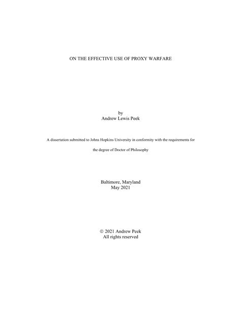 on the effective use of proxy warfare by andrew lewis peek baltimore maryland may 2021 © 2021