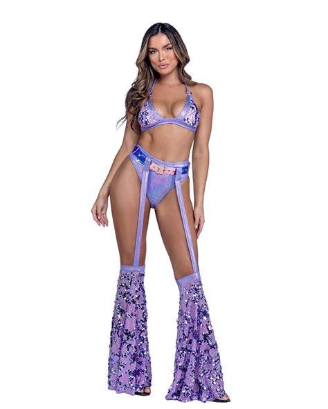 6425 Vinyl Belt With Attached Sequin Bell Bottoms Amiclubwear