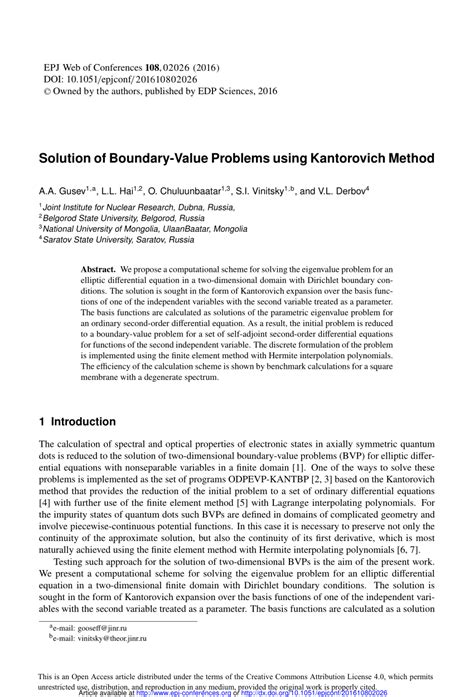 Pdf Solution Of Boundary Value Problems Using Kantorovich Method