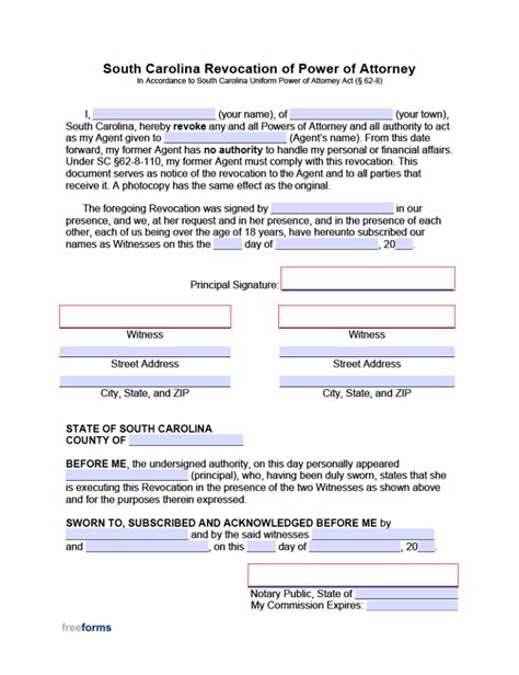 Free South Carolina Revocation Of Power Of Attorney Form Pdf Word