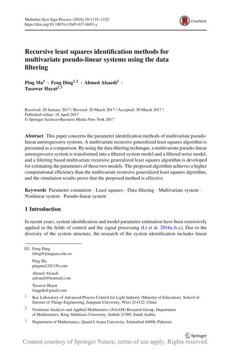 Recursive Least Squares Identification Methods For Multivariate Pseudo